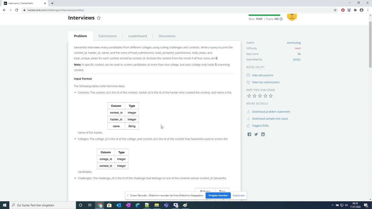 Hackerrank SQL Solutions | Interviews SQL Hackerrank Hard Problem