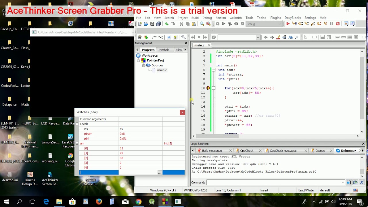 Using the Codeblocks debugger, Part 3