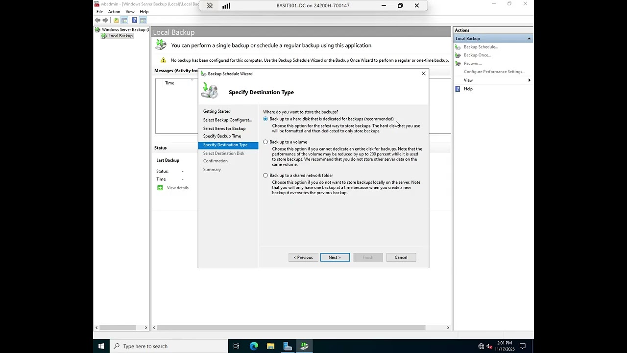 Using Windows Server Backup