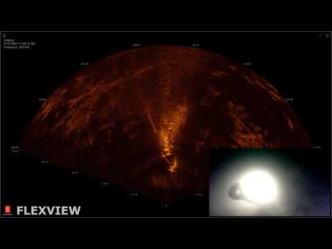 Kongsberg Mesotech Flexview multibeam sonar: Diver inspecting anchor and marker line to the surface