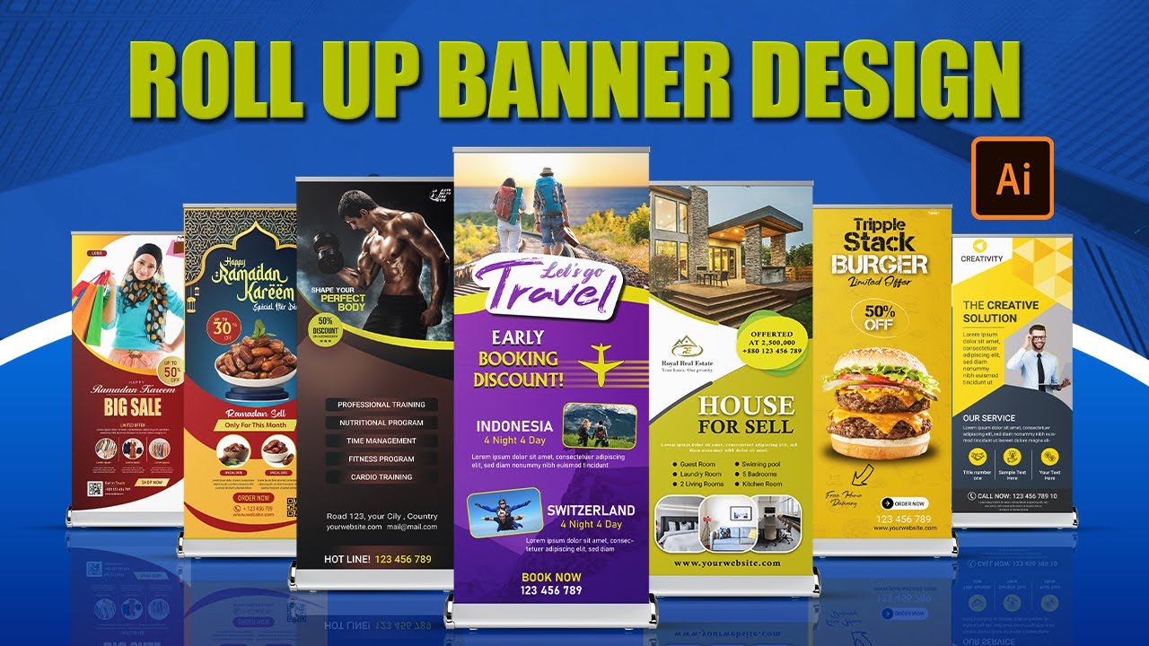Professional Rollup Banner Design in Illustrator | Graphic Design Bangla Tutorial