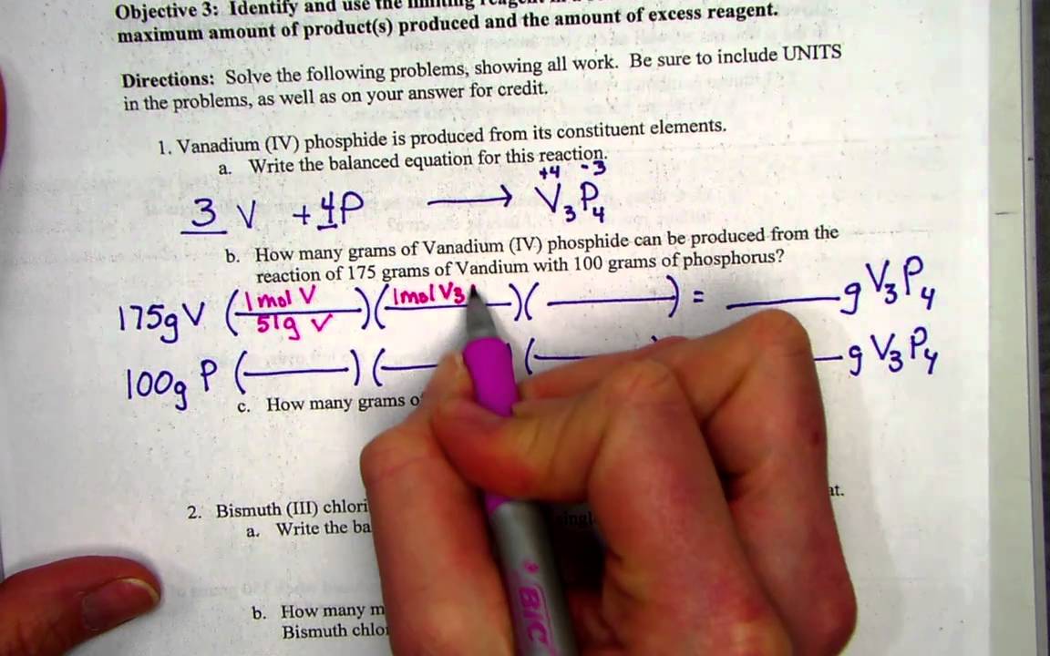limiting reagents worksheet part 1