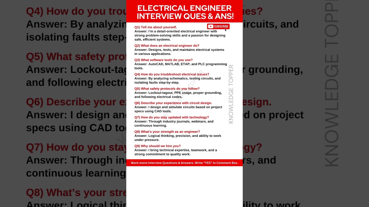 Electrical Engineer Interview Questions and Answers | Electrical Engineering Interview Questions