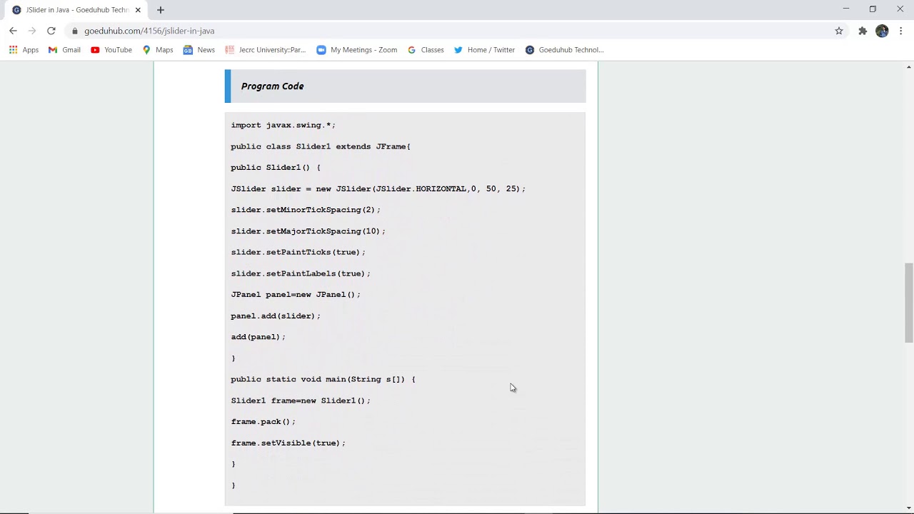 Java Swing Slider example | JSlider Class in Java