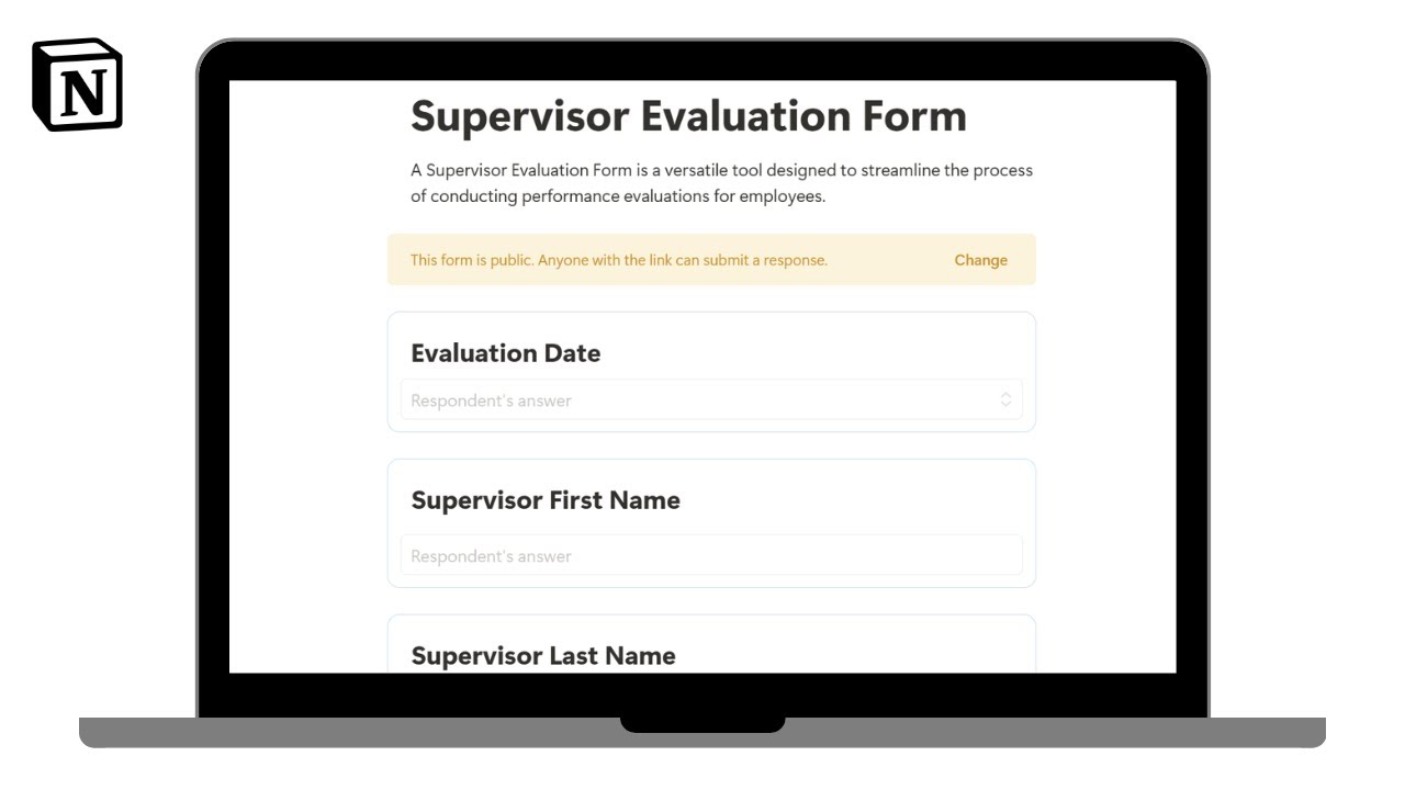 Supervisor Evaluation Form | How to evaluate supervisors in a form in @Notion