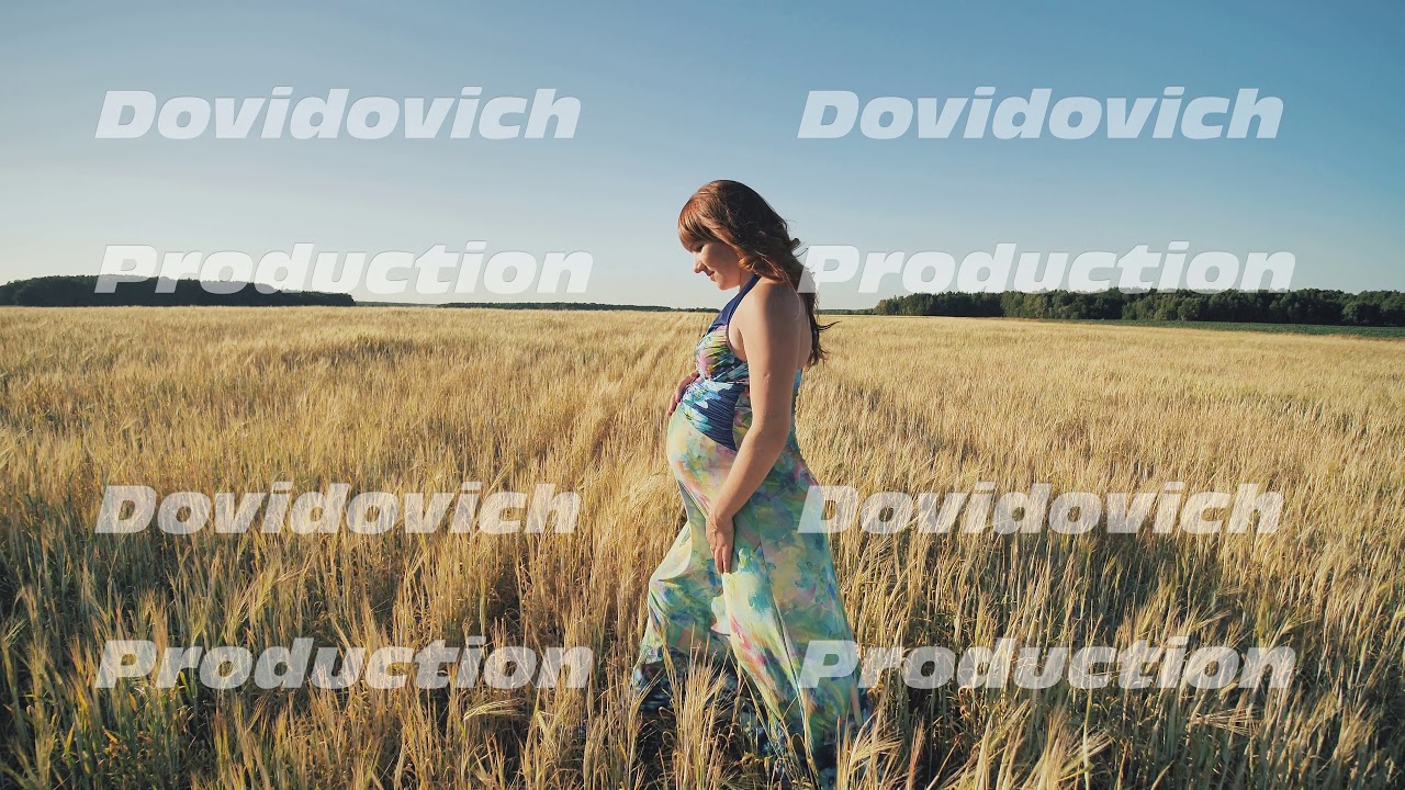 A pregnant young woman is walking on a wheat field at sunset. Video in motion.