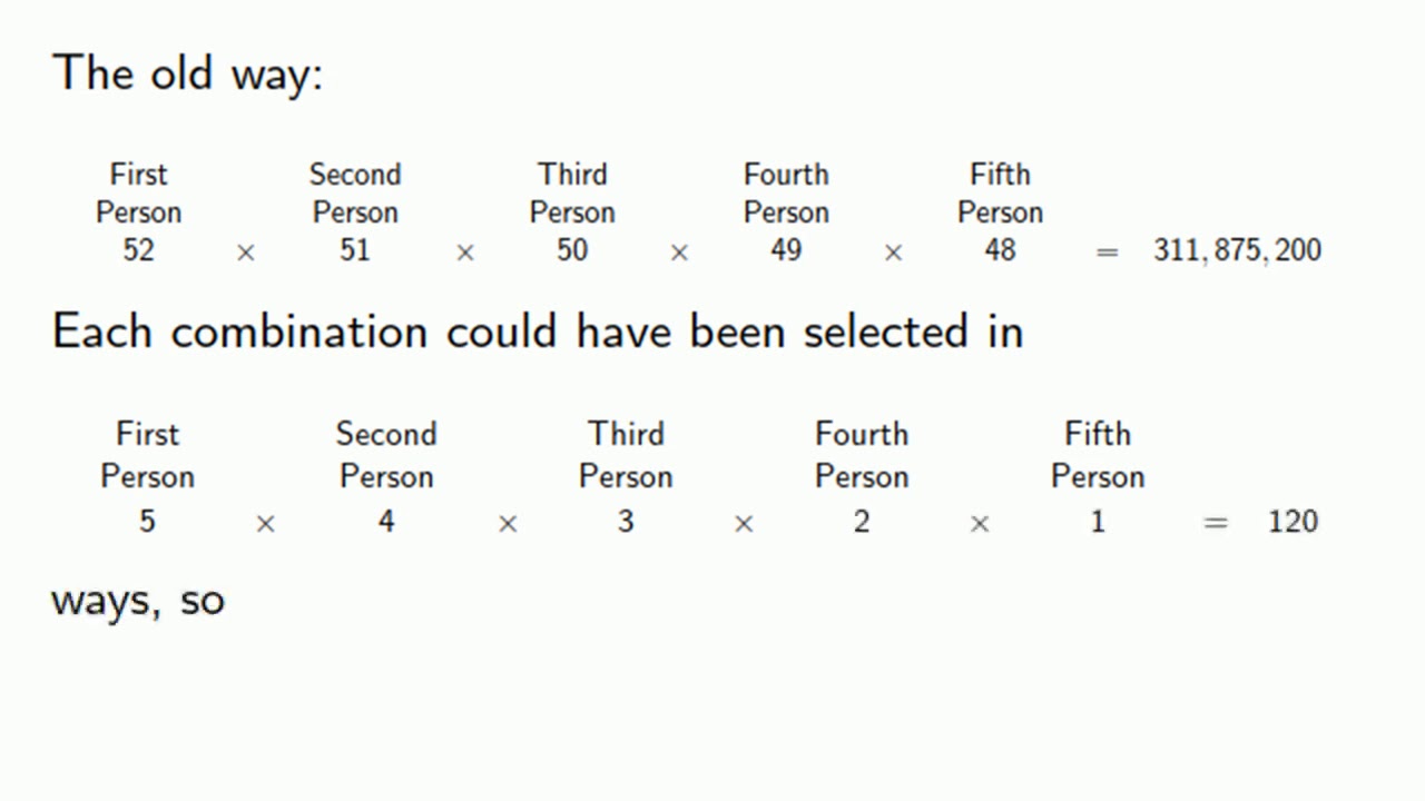 Combinatorics, Part Five