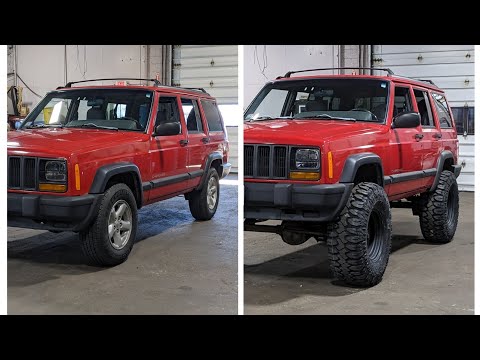 98 Jeep Cherokee XJ gets a 4 1/2 inch lift. from Fat Bob's Garage. Zone Off Road brand lift kit.