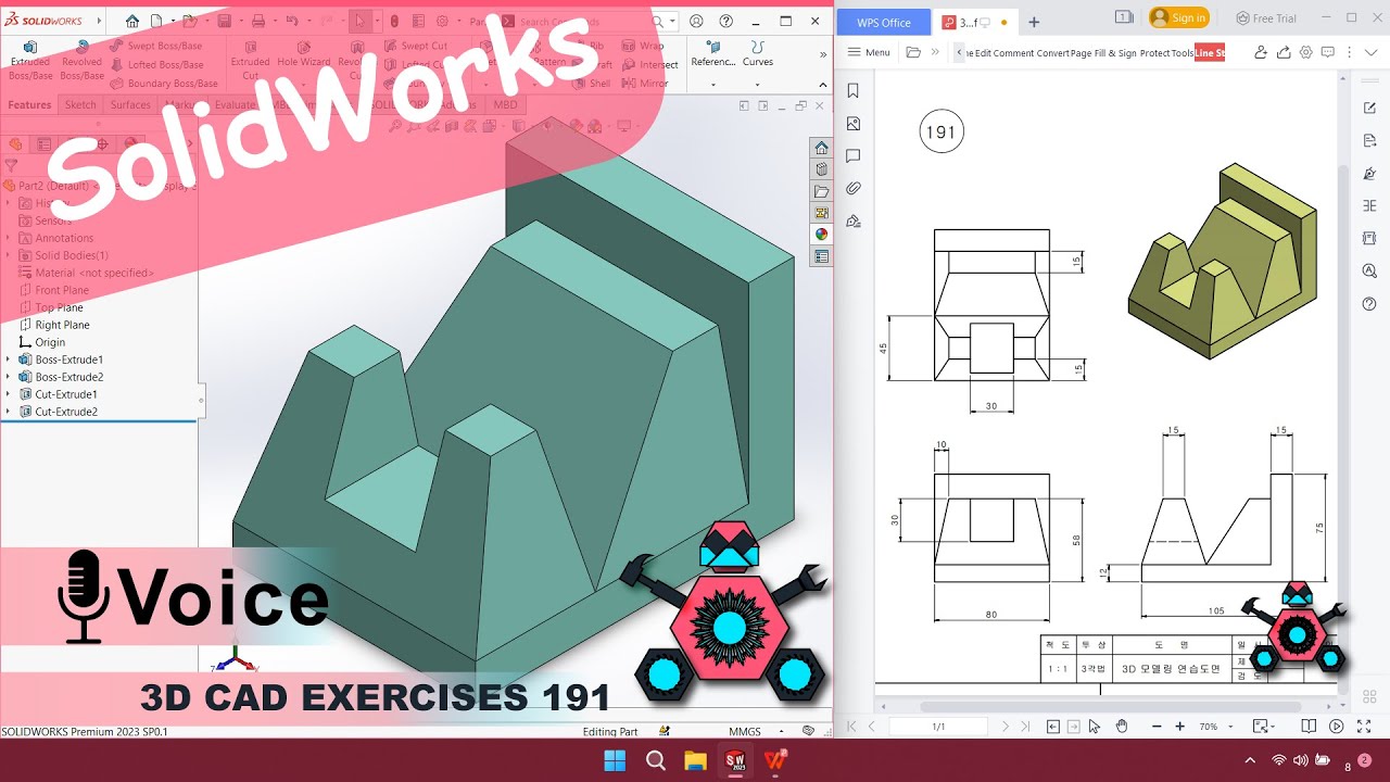 SolidWorks | 3D CAD EXERCISES 191 | StudyCadCam | Solution Tutorial |