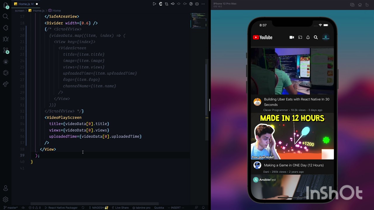 YouTube ui clone using React native #react #javascript
