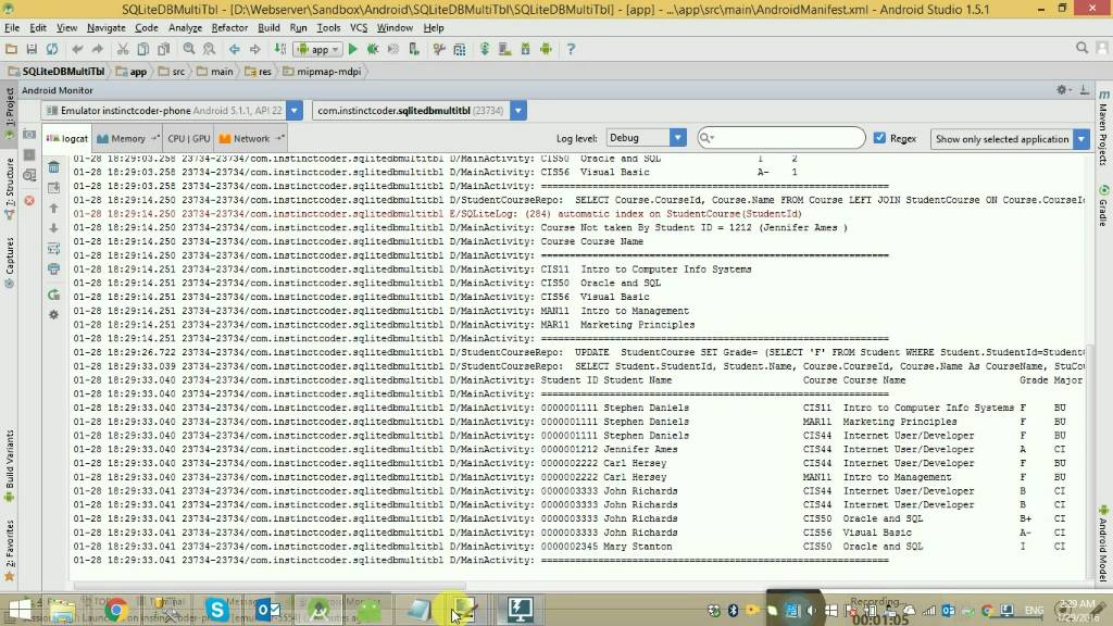 Android Studio SQLite Database Multiple Tables