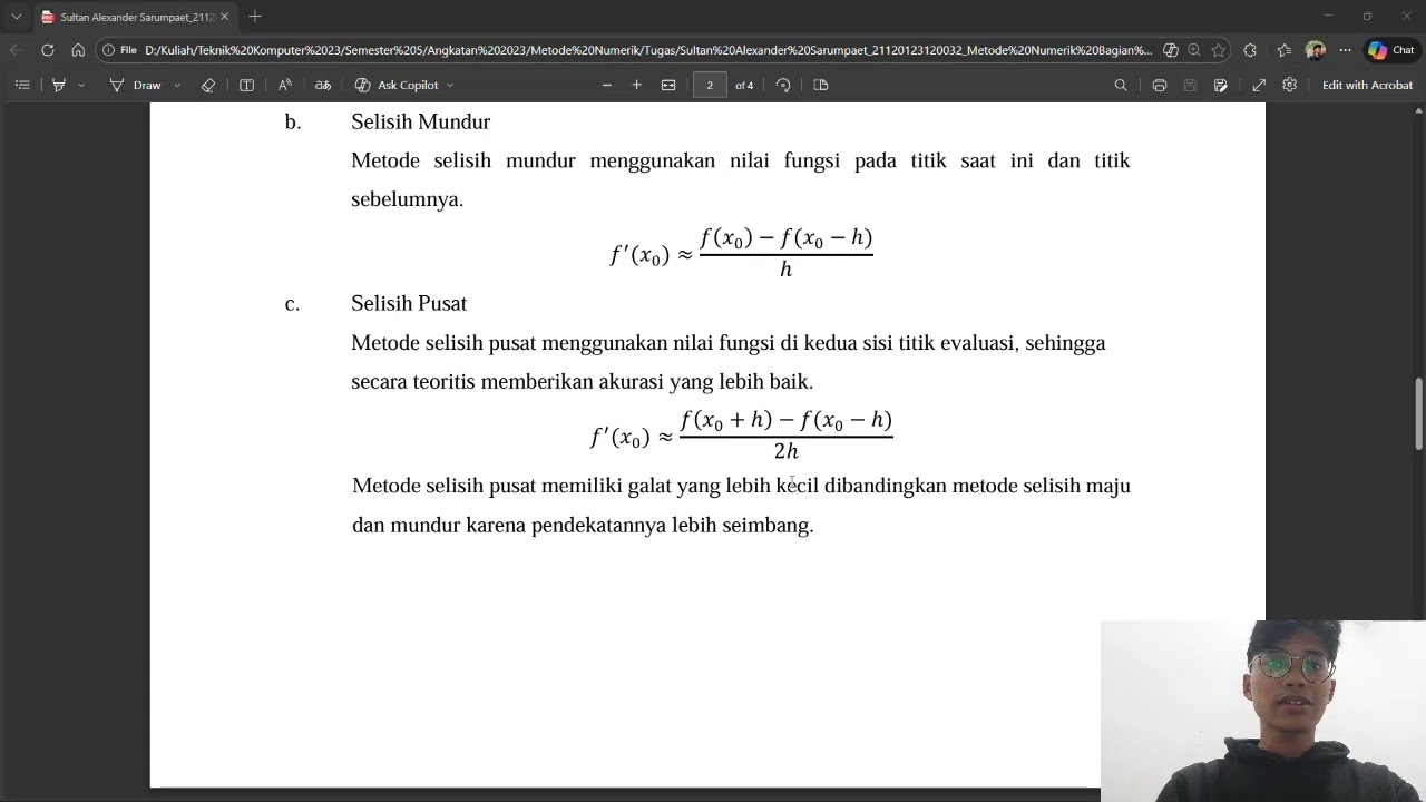 Penerapan Turunan Numerik Metode Selisih Menggunakan Python