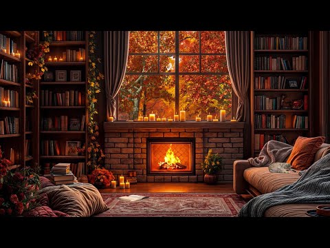 🍁 Cozy Autumn Reading Nook with Fireplace & Candlelight | Relaxing Fall Ambience for Study & Sleep 🔥