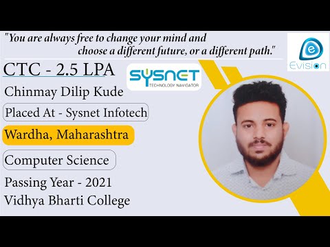 Congrats, Chinmay |Selected in Sysnet Infotech| 2.5 LPA | B.Sc.(Computers Science), PoY 2021| Wardha