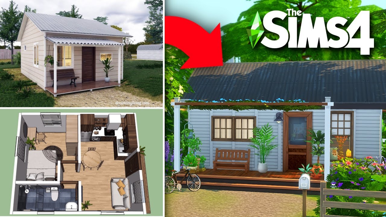 I built a tiny house using a floor plan in The Sims 4 - Speed Build
