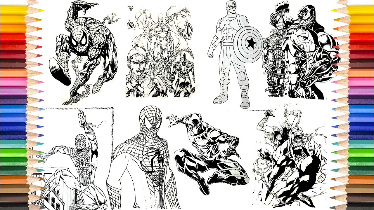 SUPERHEROES Coloring Pages | Spider-Man, Black Panther, Iron-Man, Captain America
