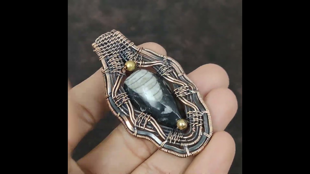 Handmade Copper Wire-Wrapped Pendant with Orthoceras Fossil (SKU: VFWP 2334)