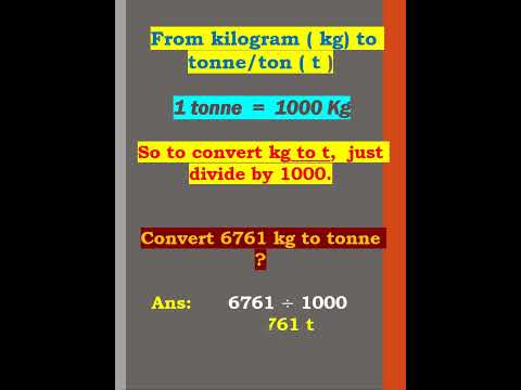 Conversion from kilograms ( Kg) to tonnes ( t )