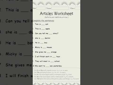 #shorts# articles work sheet