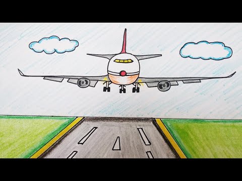 Aeroplane drawing for kid step by step easy| Easy simple airplane drawing landing view sketch