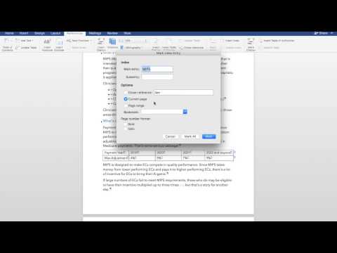 Creating Index Entries in Microsoft Word