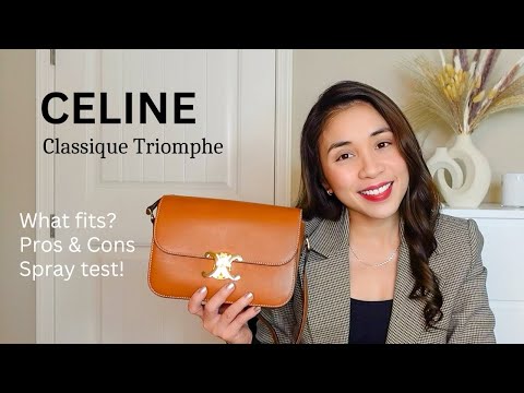 CELINE Classique Triomphe Bag review - What fits? Pros & Cons..Spray test!