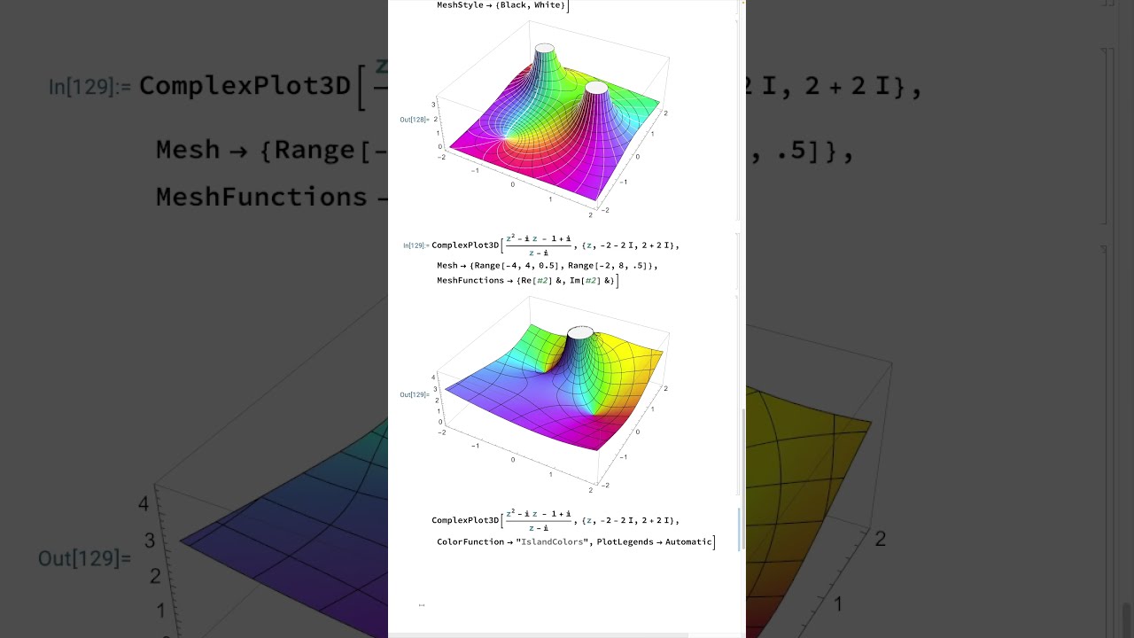 ComplexPlot3D examples in the Wolfram Language