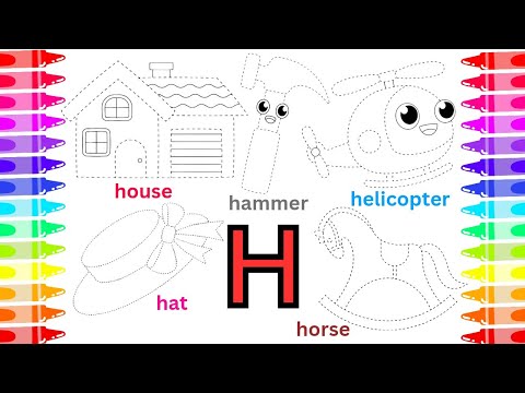 Coloring House, Horse, Helicopter, Hat, Hammer | Words Start With H | Coloring For Kids