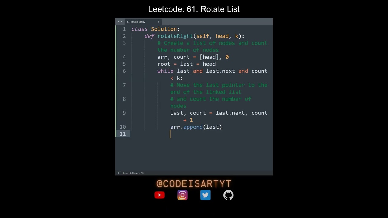 Leetcode 61. Rotate List in Python | Python Leetcode | Python Coding Tutorial | Python Coding ASMR