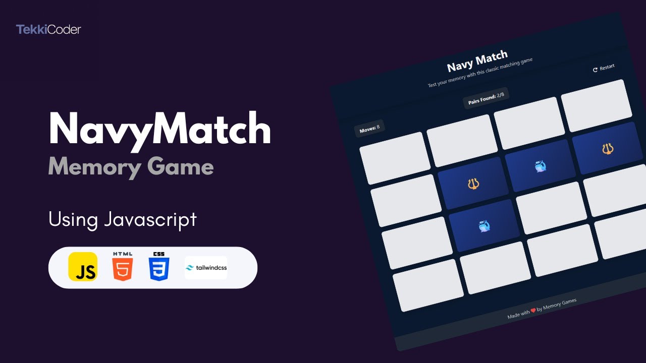 Build a Memory Game Using HTML, CSS & JavaScript | Full Project Tutorial for Beginners #coding