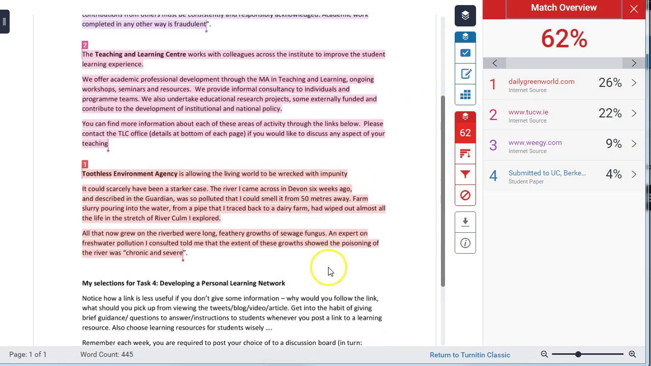 Excluding Sources in Turnitin Feedback Studio