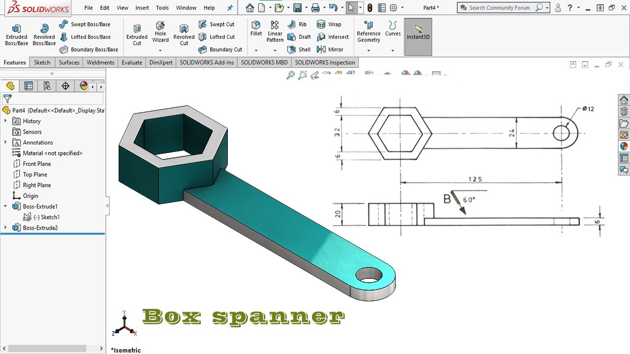 Solidworks Tutorial: Exercise #25 (Box spanner)