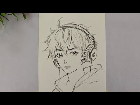 How to draw anime boy with headphones | anime drawing tutorial step-by-step