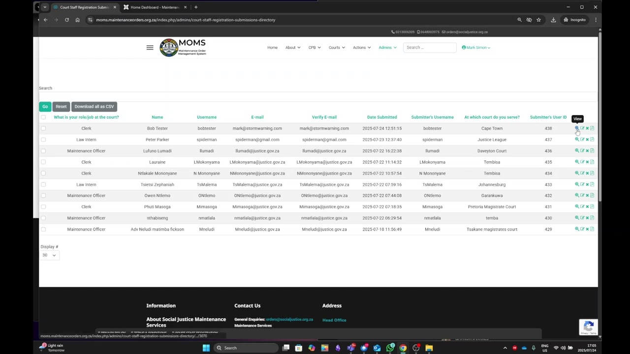 Module 1 -  How to view a newly registered Court Official's registration information