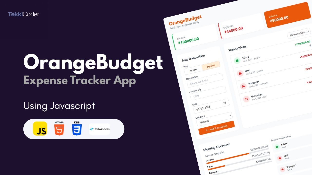 Build a Budget Tracker App | Orange Budget 💰 | HTML, CSS, JavaScript & Tailwind CSS