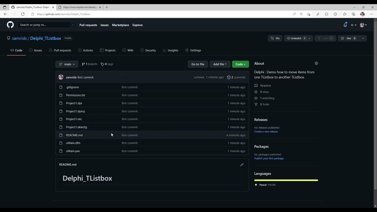 How to push Delphi source code to github.
