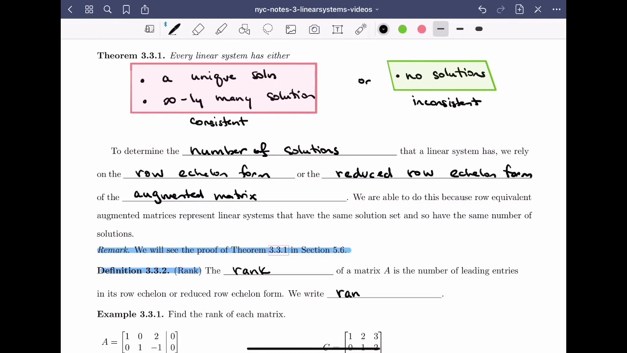 Linear Algebra 3.3 - The Number of Solutions of a Linear System (1 of 6)