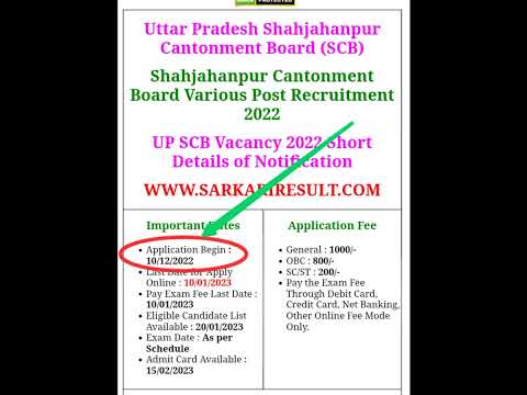 Shahjahanpur Cantonment Board Various Post Recruitment 2022. UpShahjahanpur Cantonment Board #short