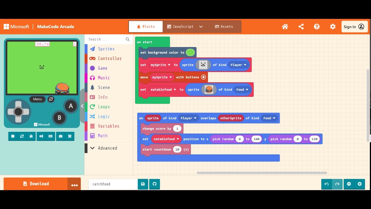 makecode arcade game tutorial  eat food