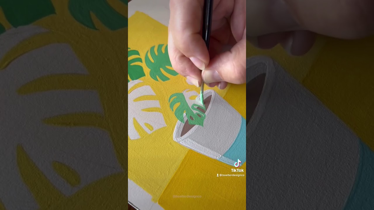 Painting Monstera Plant with gouache paint🌱🎨 #art