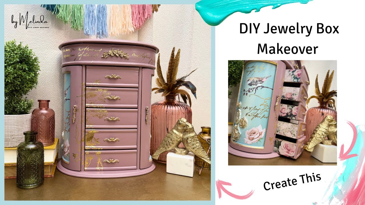 DIY Jewelry Box Makeover / Mixed Media Furniture Art - Decoupage Paper on Furniture