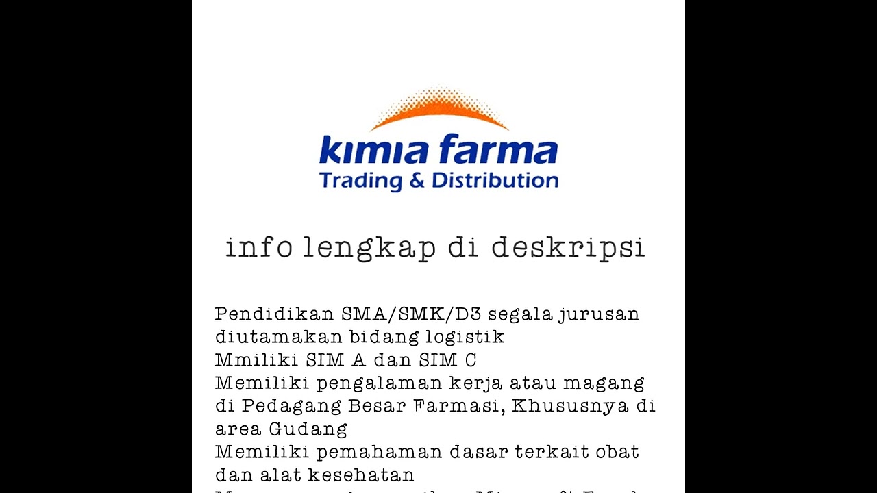 Lowongan Kerja Kimia Farma Trading & Distribution KFTD