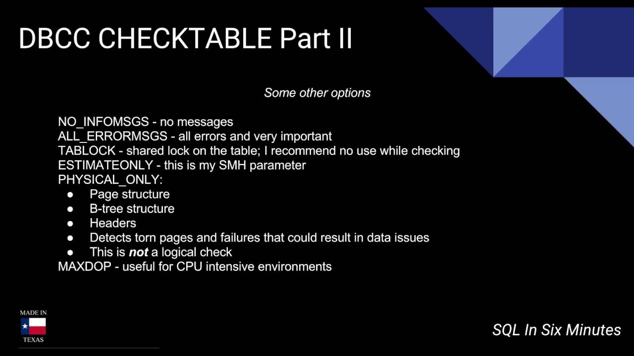 TSQL: DBCC CHECKTABLE Part II