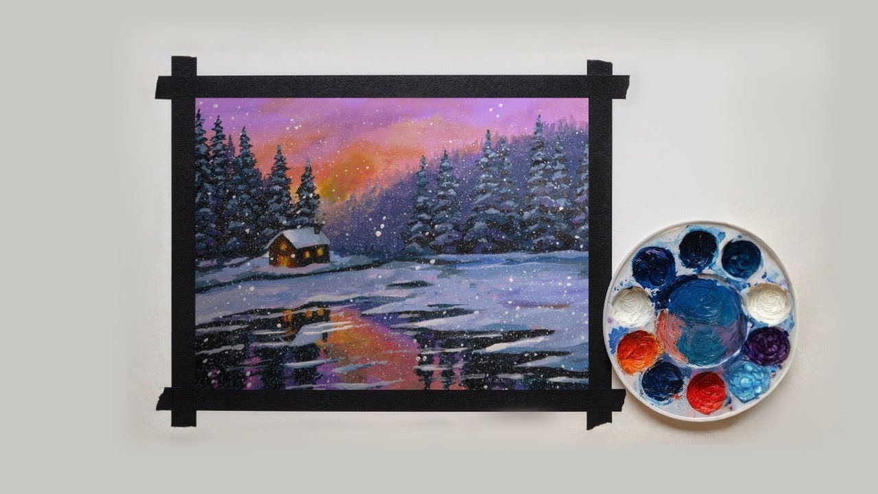 Cozy Winter Cabin Painting ASMR ❄️ Relaxing Snowy Landscape Timelapse (No Talking)