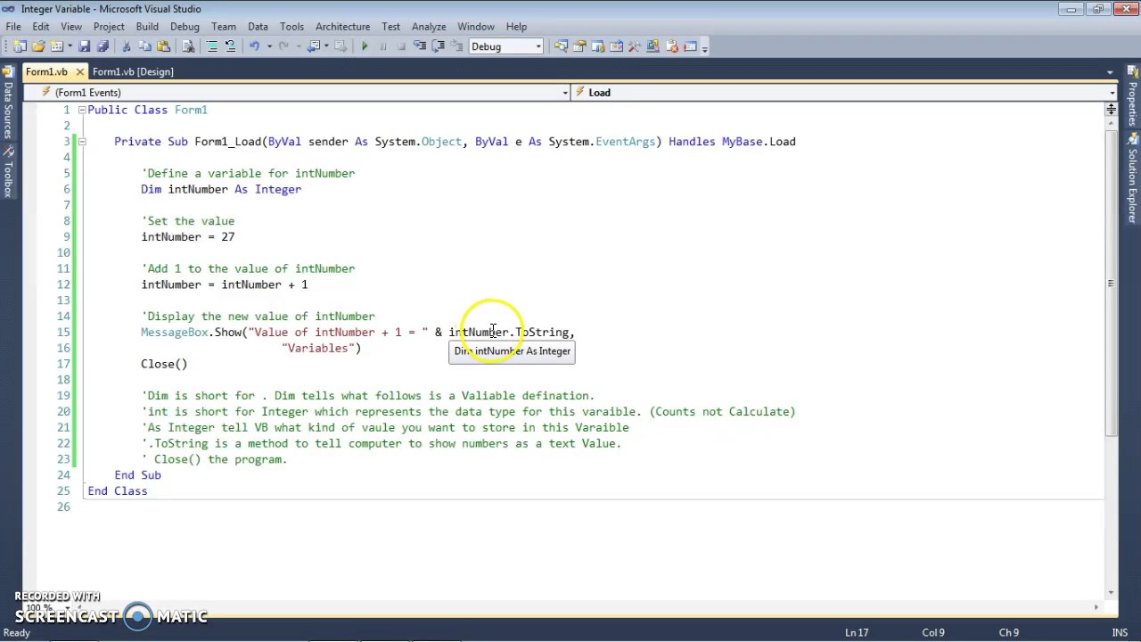 Visual Basic Video 1 Beginning Integer Math  + - x /