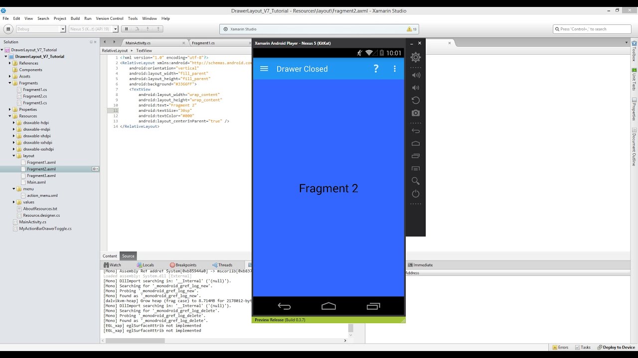 Xamarin Android Tutorial   56   Adding Multiple Fragments to a FrameLayout