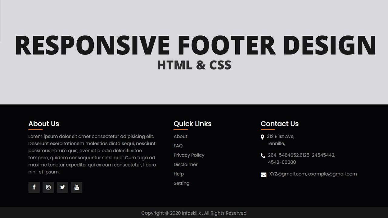 RESPONSIVE FOOTER WEB DESIGN Using HTML CSS only | Web Development | Web Design | Responsive