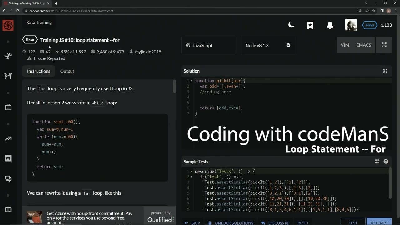 Codewars 8 kyu Training JS #10: Loop Statement --For Javascript