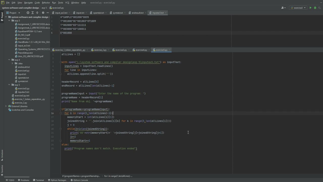System Software and Compiler Design Lab Exp 5