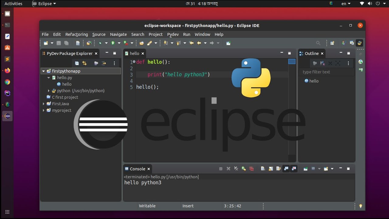How to install PyDev on eclipse, write Python program , set interpreter and run in Ubuntu 20, 18